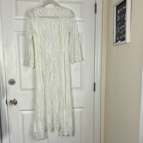 Swim | Sexy White Lace Robe Long Sleeve Maxi Cover Up Lingerie One Size ...